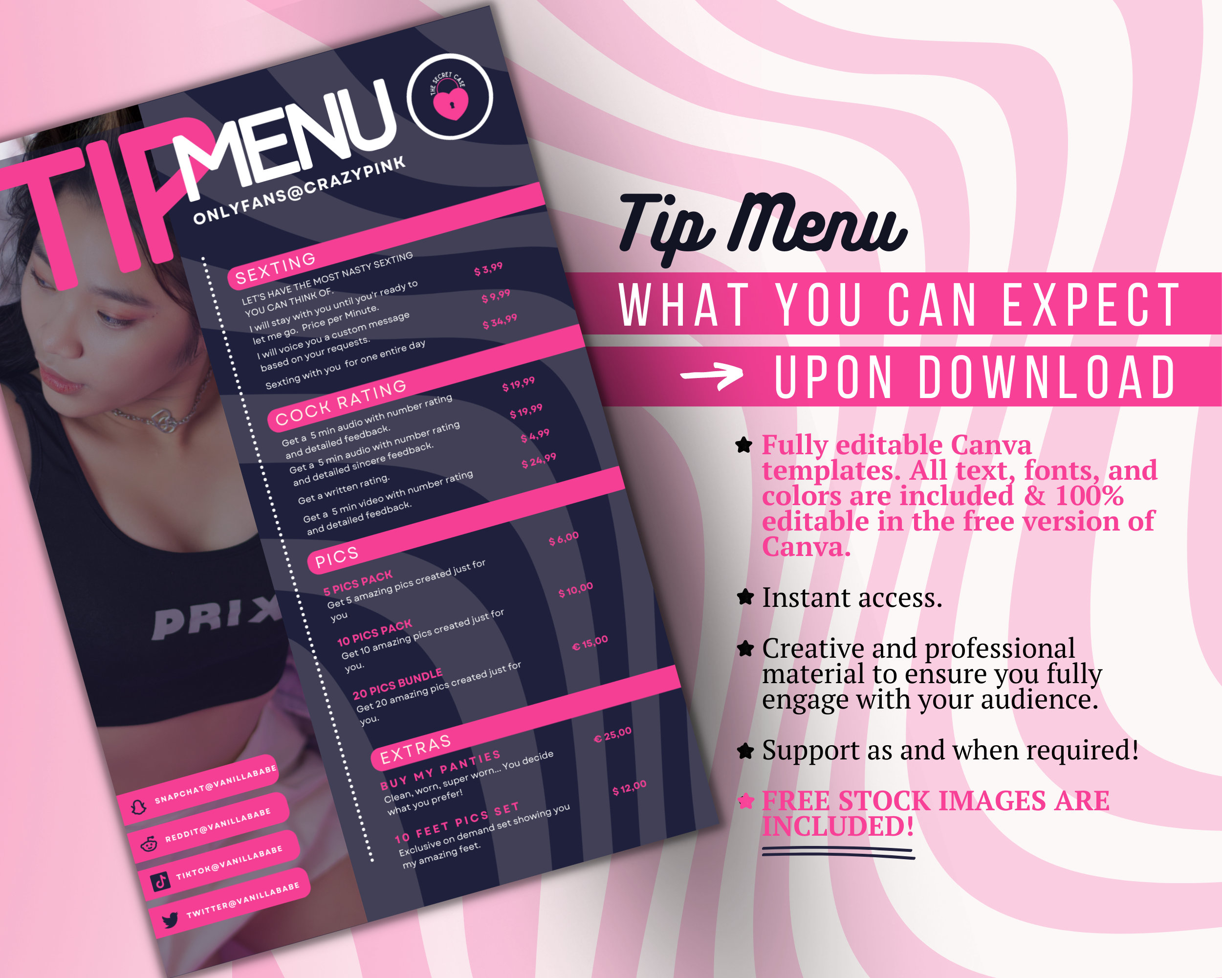 Onlyfans Editable Tip Menu Template for Fansly, Niteflirt, Adult Contents, Cam Girl, Nsfw Easy ...