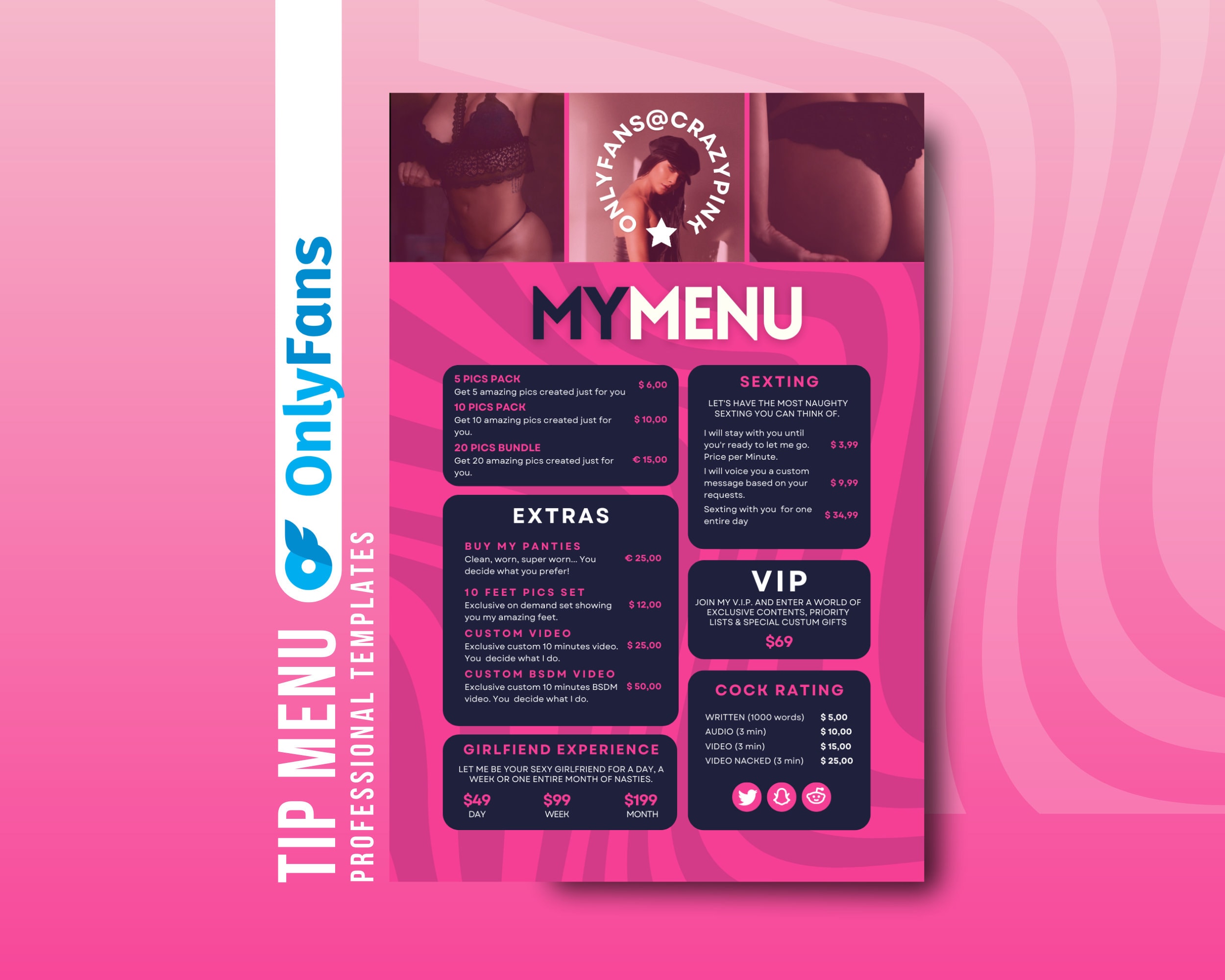 Editable Onlyfans Tip Menu Template for Fansly, Niteflirt, Adult ...