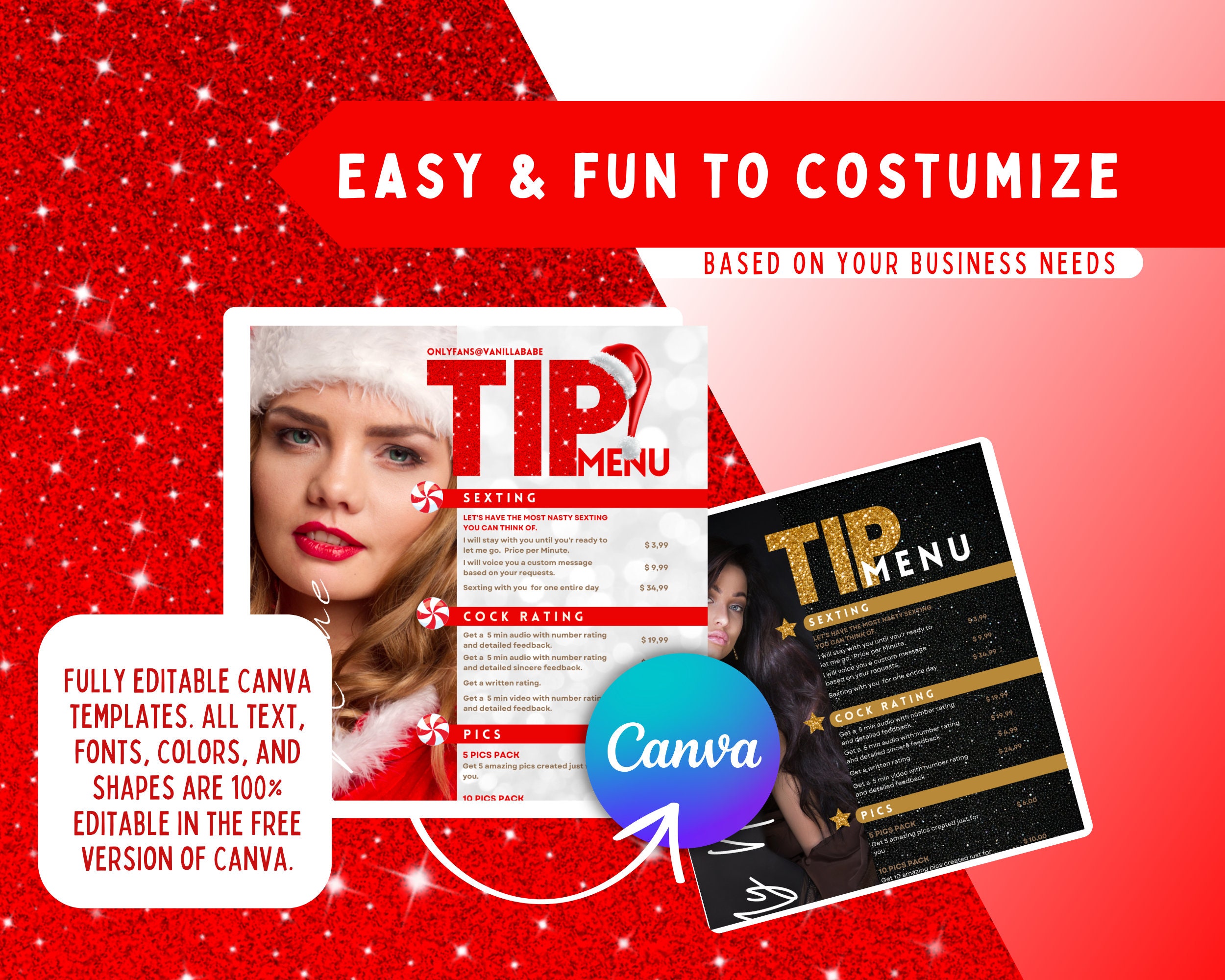 Onlyfans Christmas Tip Menu Template For Fansly Download Now Etsy