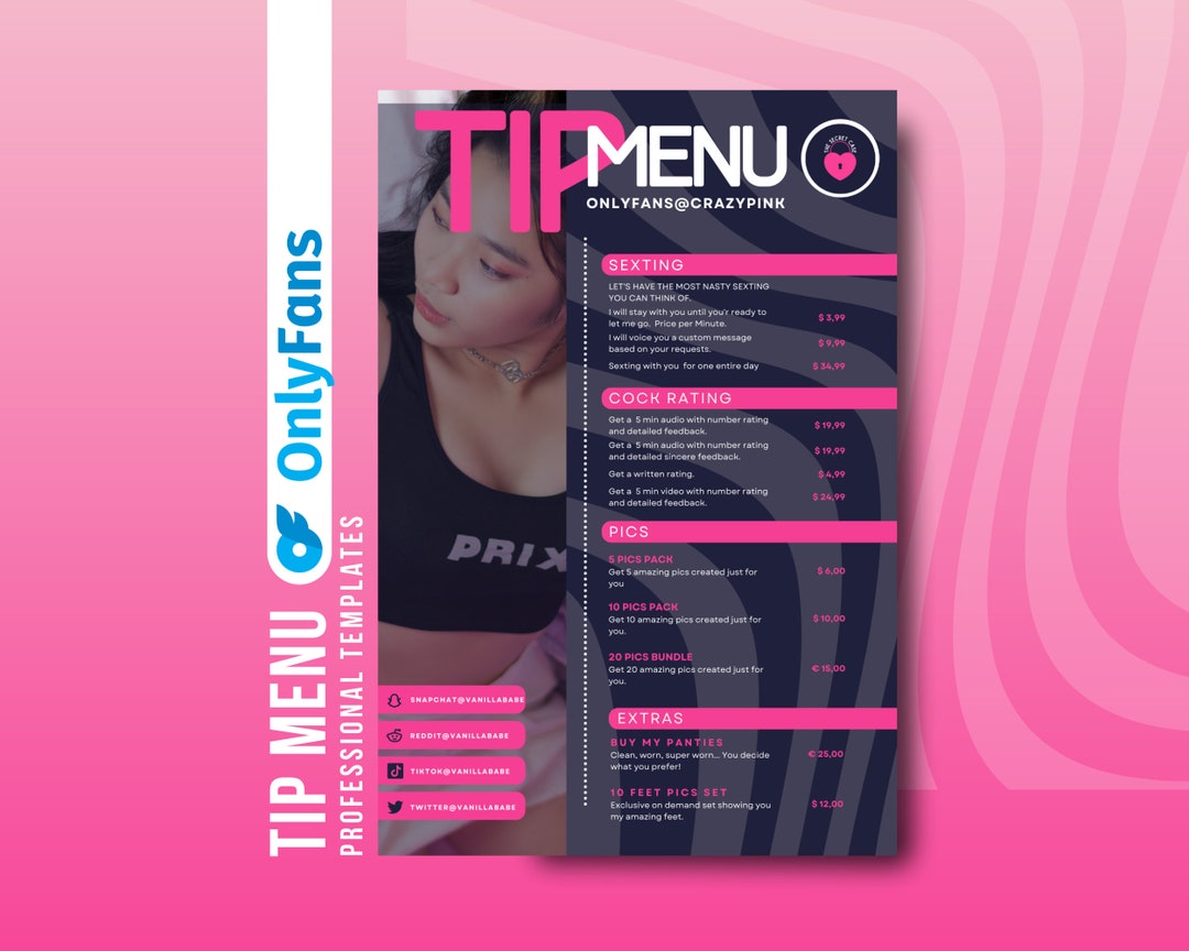 Onlyfans Editable Tip Menu Template for Fansly, Niteflirt, Adult ...