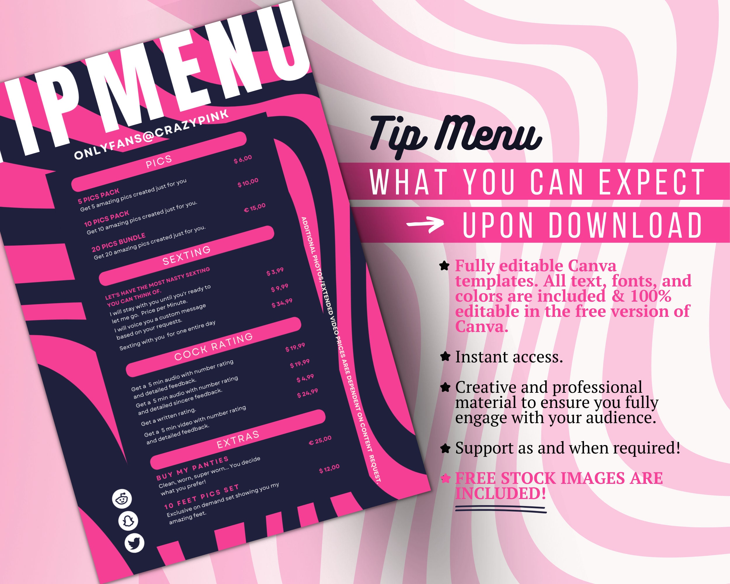 Onlyfans Editable Tip Menu Template for Fansly Niteflirt - Etsy Australia