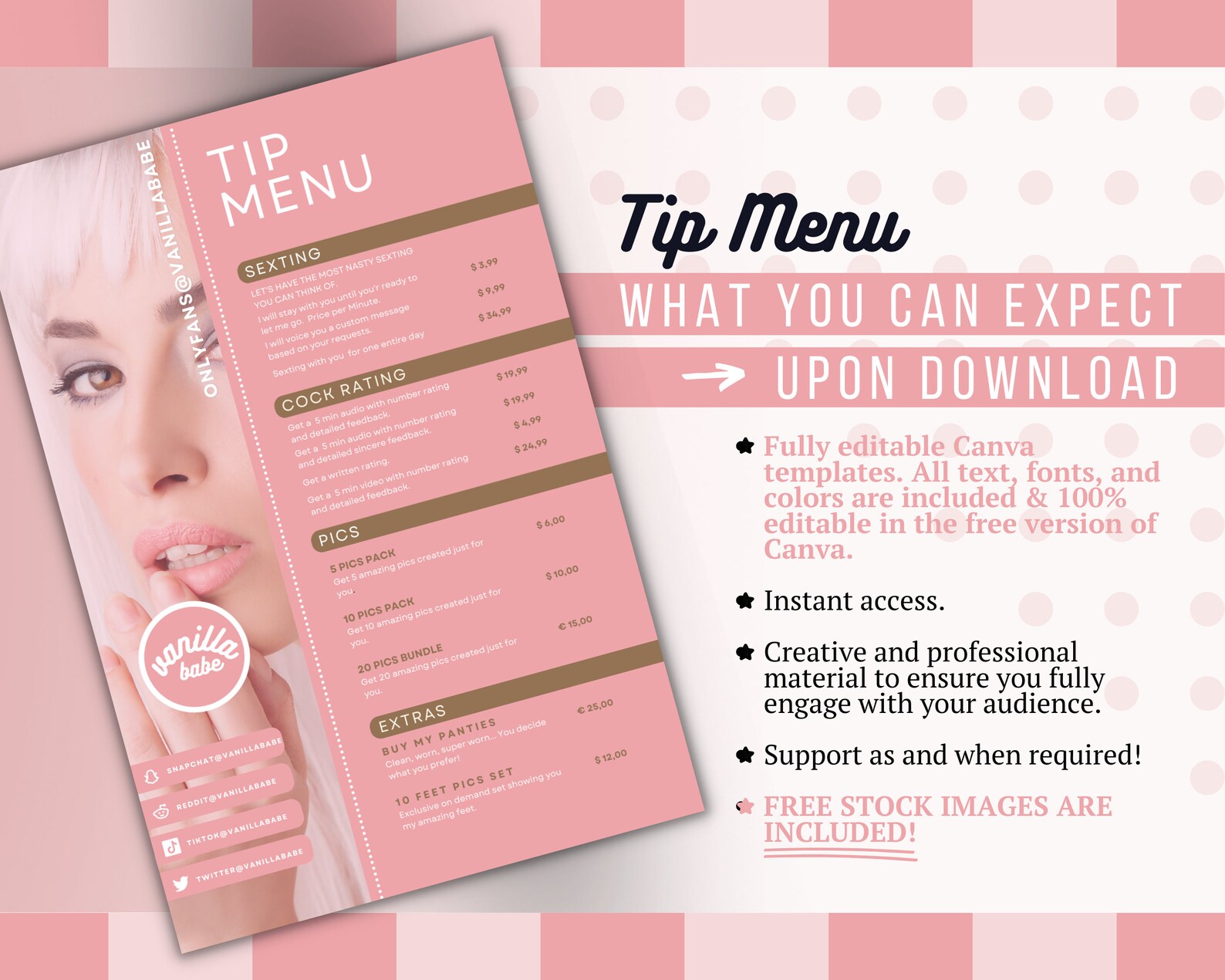Onlyfans Editable Tip Menu Template for Fansly, Niteflirt, Adult ...