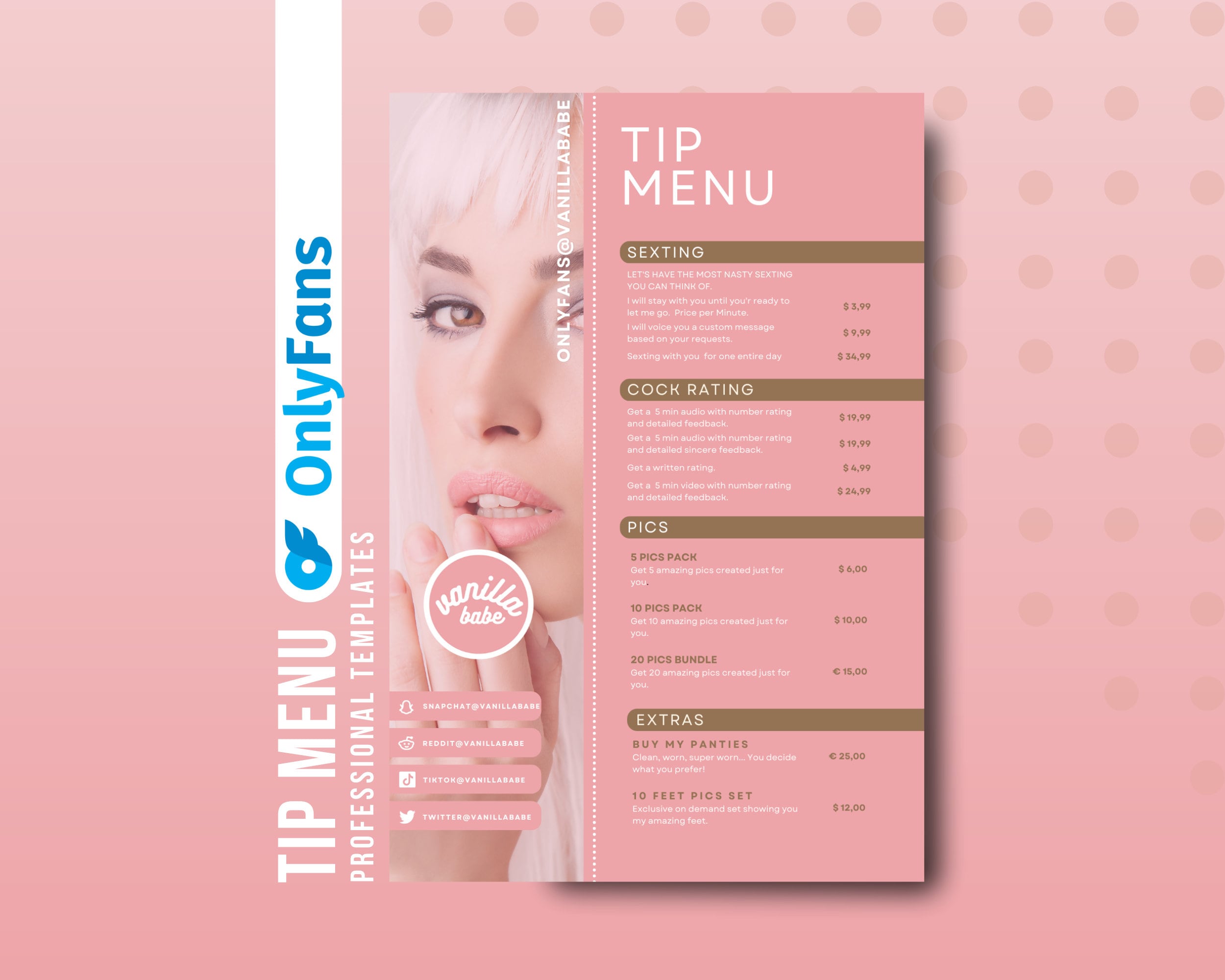 Onlyfans Editable Tip Menu Template for Fansly, Niteflirt, Adult Contents, Cam Girl, Nsfw Easy ...