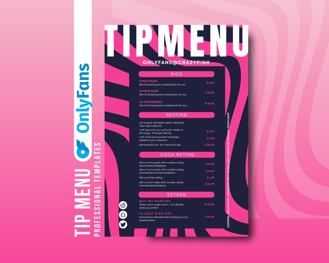 Onlyfans Editable Tip Menu Template | for Fansly, Niteflirt, Adult ...