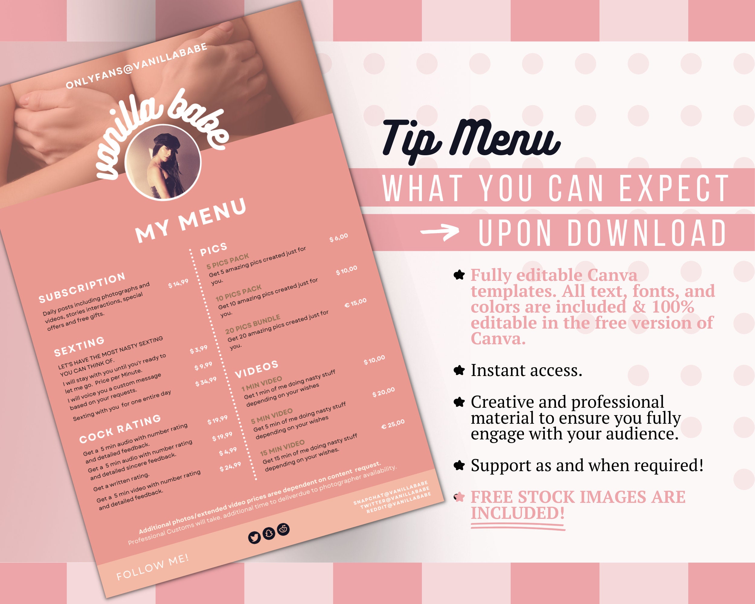 Onlyfans Editable Tip Menu Templates Bundle for Fansly, Niteflirt ...