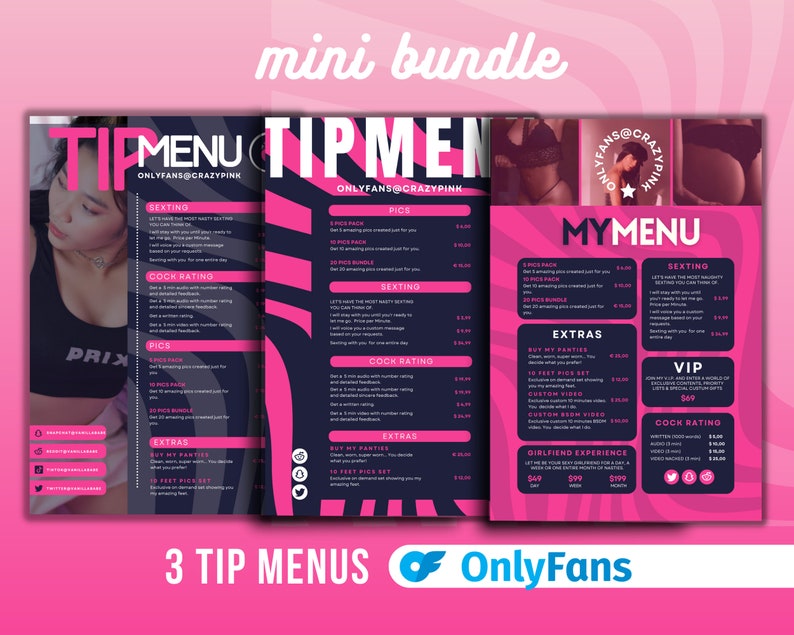 Onlyfans Editable Tip Menu Templates Bundle | for Fansly, Niteflirt ...