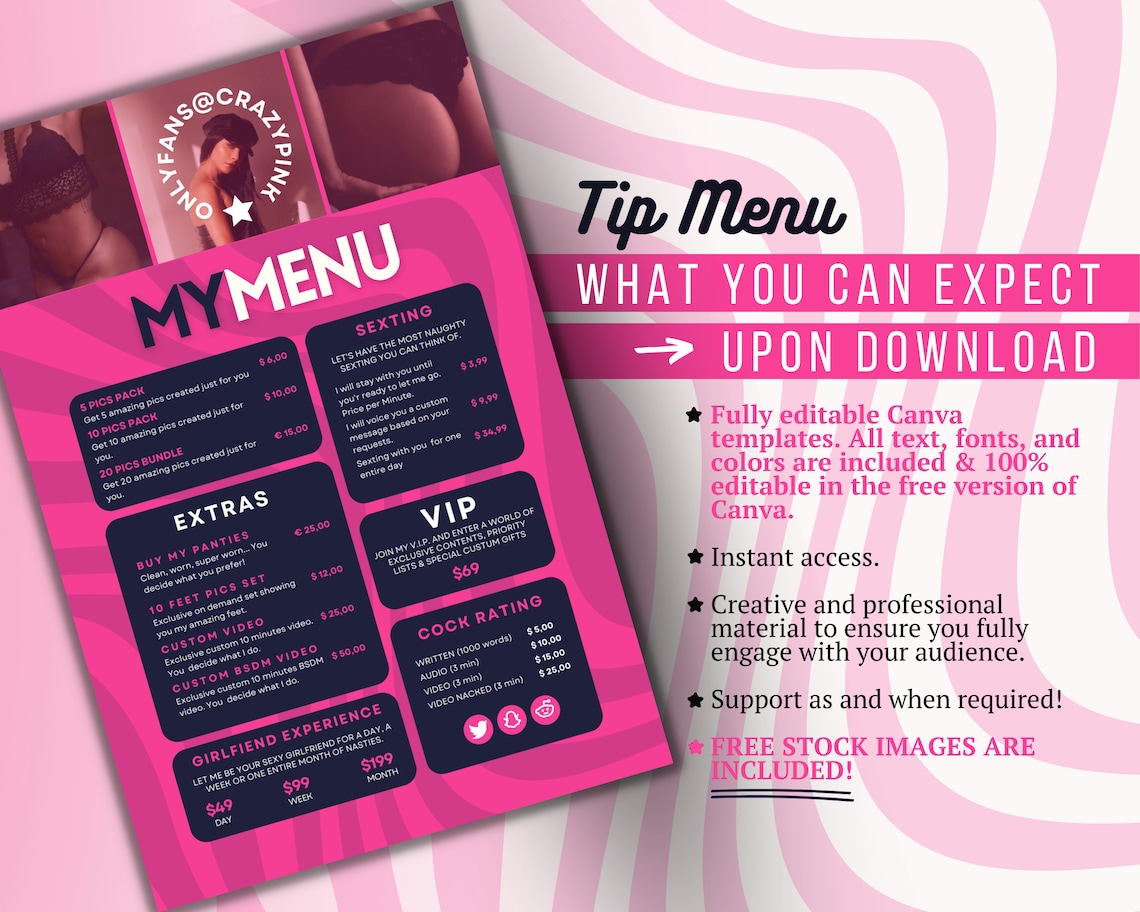 Editable Onlyfans Tip Menu Template for Fansly, Niteflirt, Adult ...
