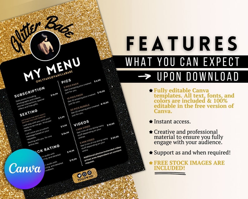 Onlyfans Editable Tip Menu Template for Fansly, Niteflirt, Adult ...