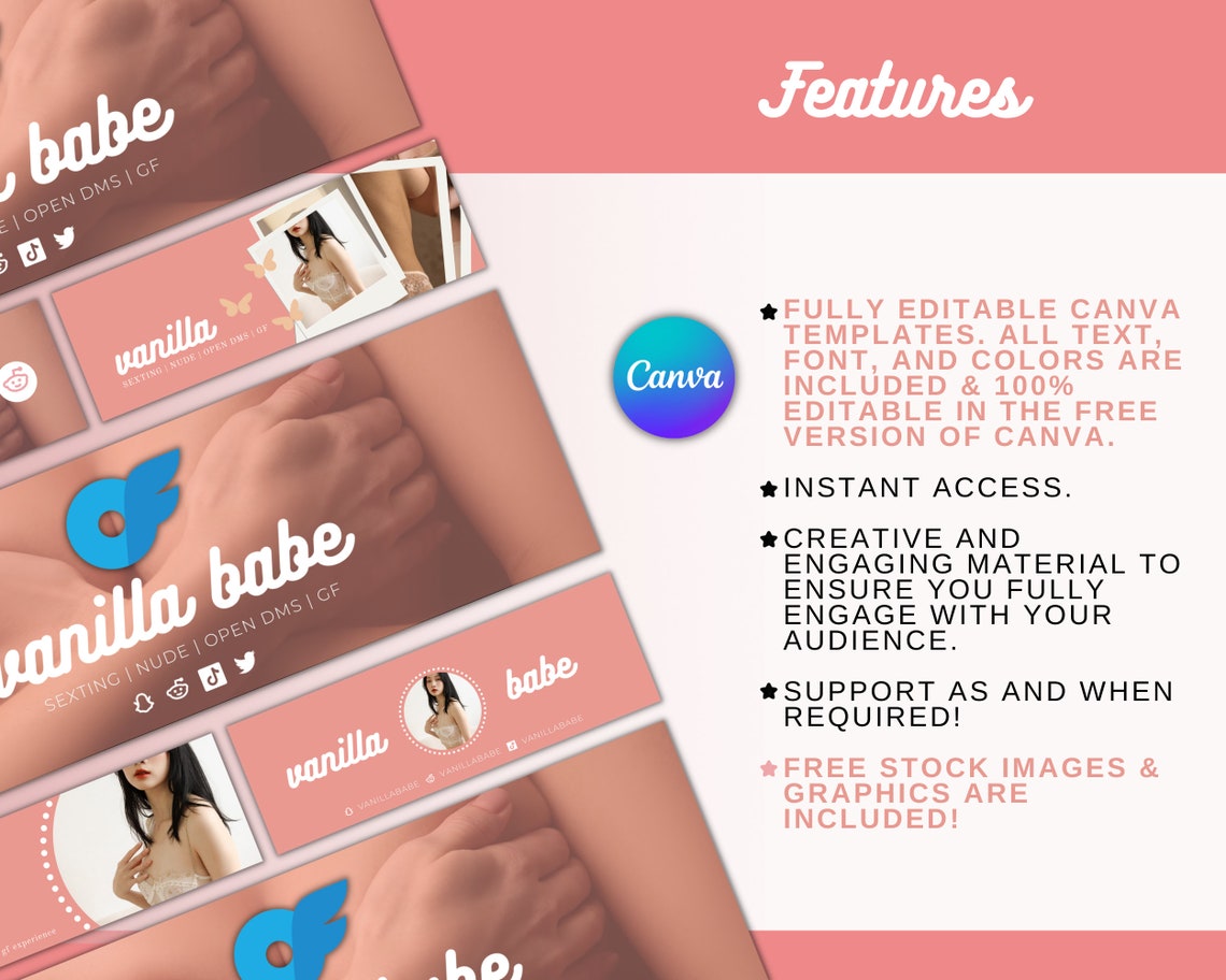 Onlyfans Banner 5 Template Bundle For Fansly Niteflirt Adult Contents Cam Girl Nsfw Edit In