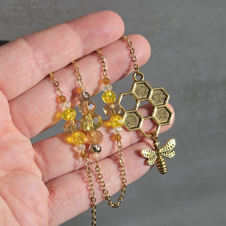 Suncatcher Gold Bee Honeycomb Crystal Handmade Suncatcher Window Hanging Gold Crystal Suncatcher ...