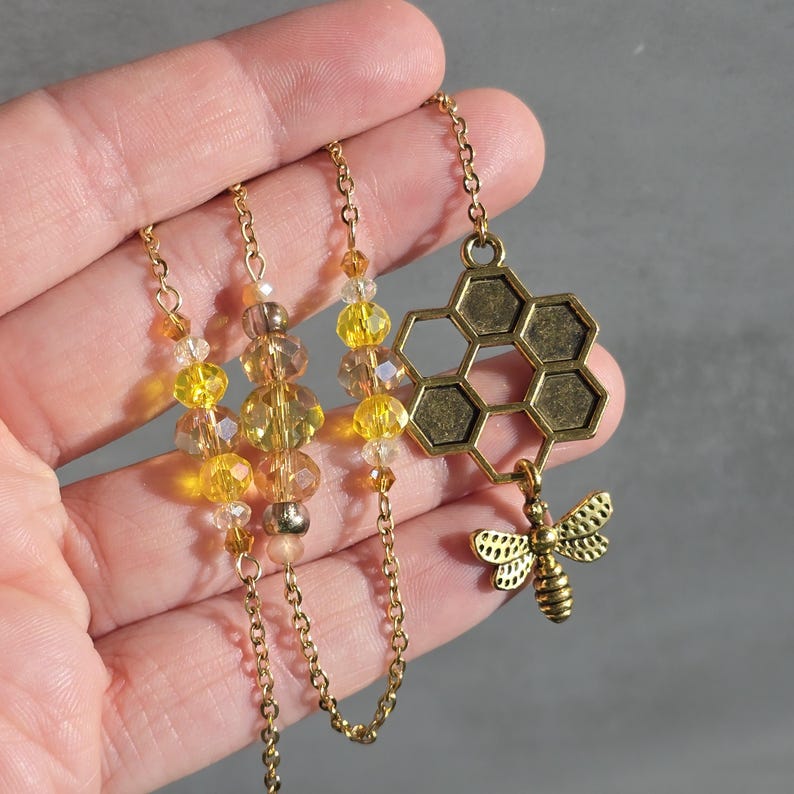Suncatcher Gold Bee Honeycomb Crystal Handmade Suncatcher Window Hanging Gold Crystal Suncatcher ...