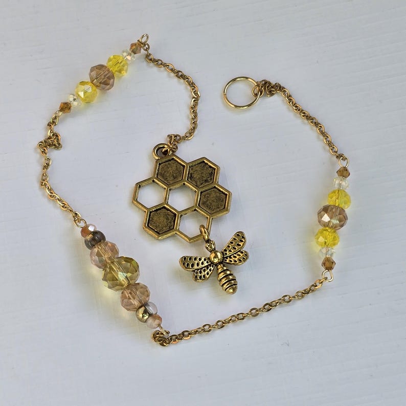 Suncatcher Gold Bee Honeycomb Crystal Handmade Suncatcher Window Hanging Gold Crystal Suncatcher ...