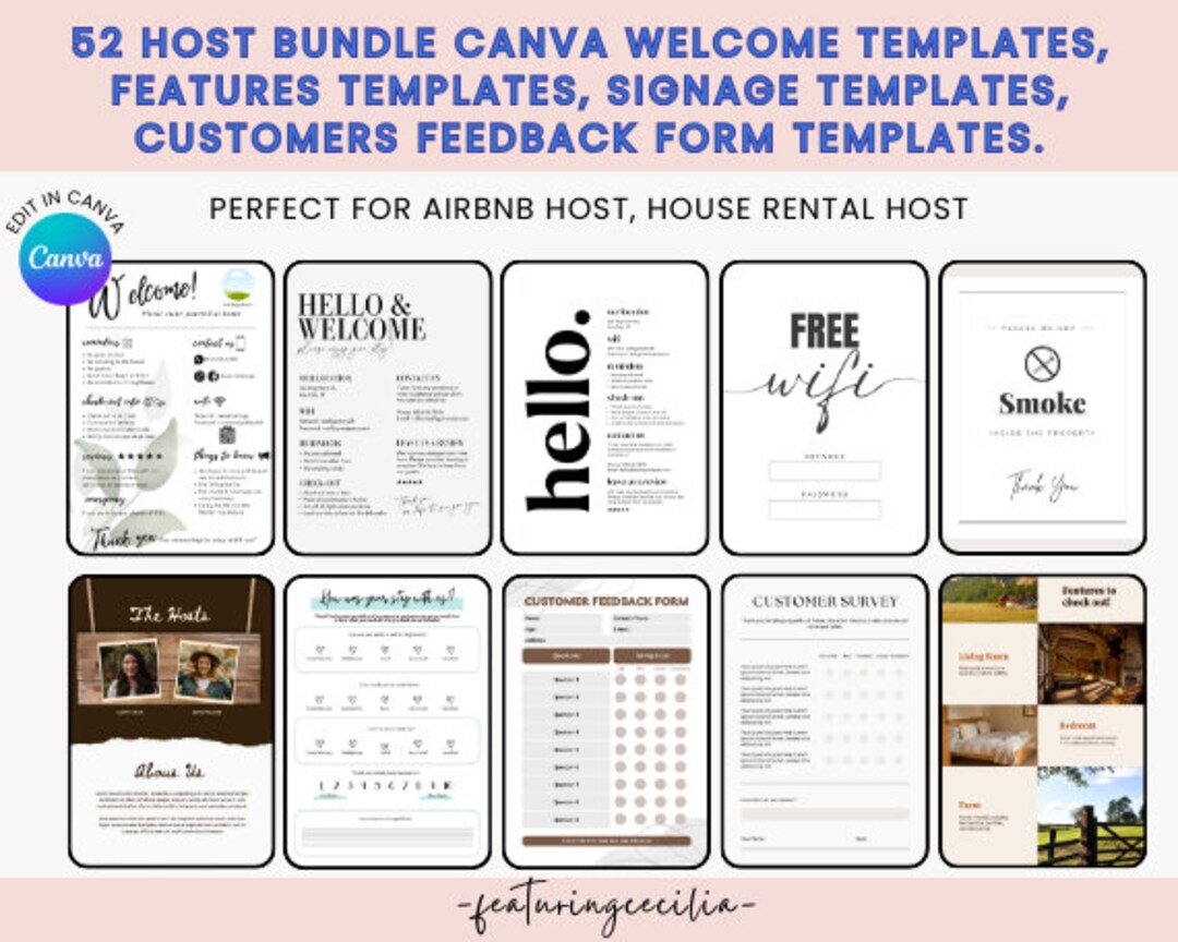 52 Host Bundle Canva Welcome Templates, Features Templates, Signage ...