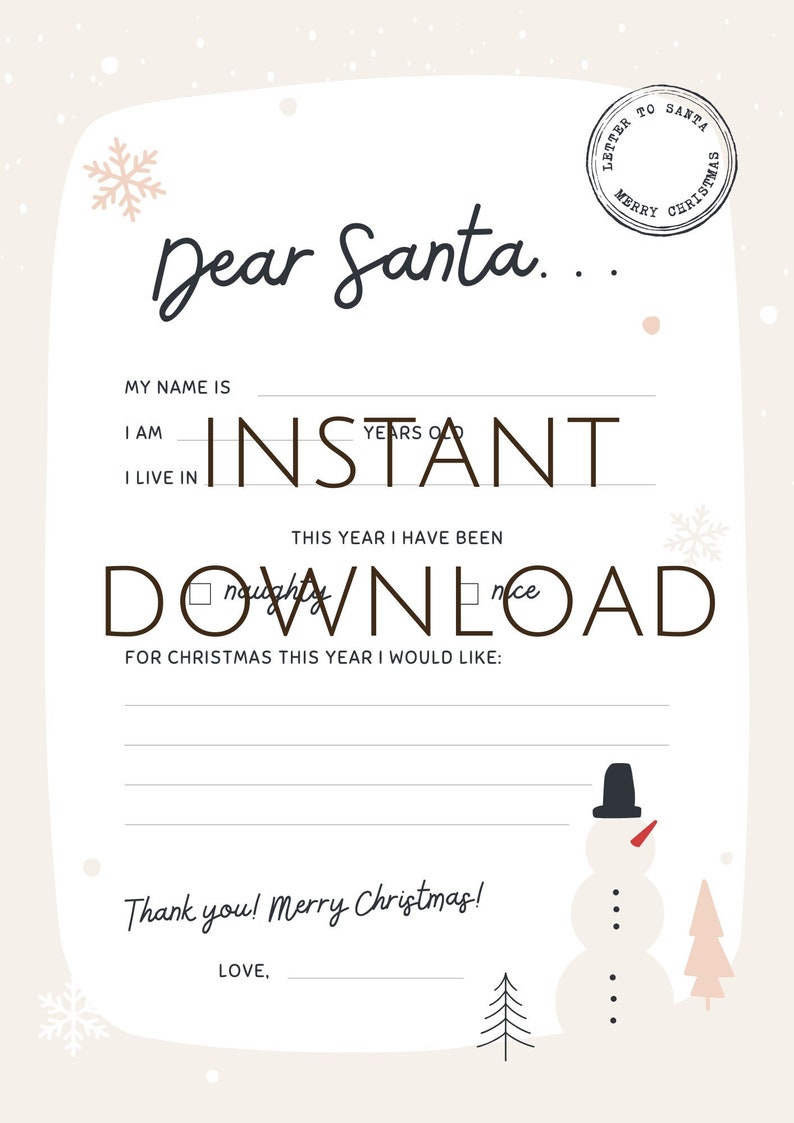 Letter to Santa Instant Download - Etsy