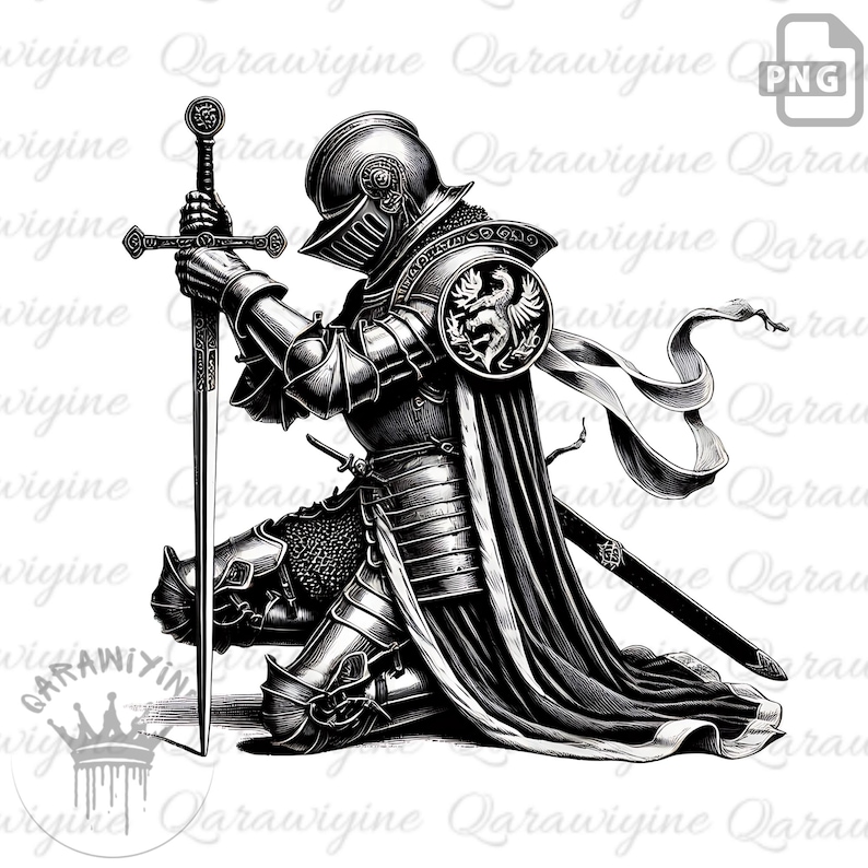 Kneeling Crusader Knight PNG | Medieval Warrior Clipart | Christian ...