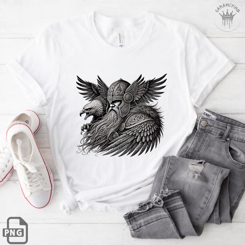 Viking PNG | Odin Print With Helmet & Eagle | Viking Art Clipart for Shirts, Sublimation ...