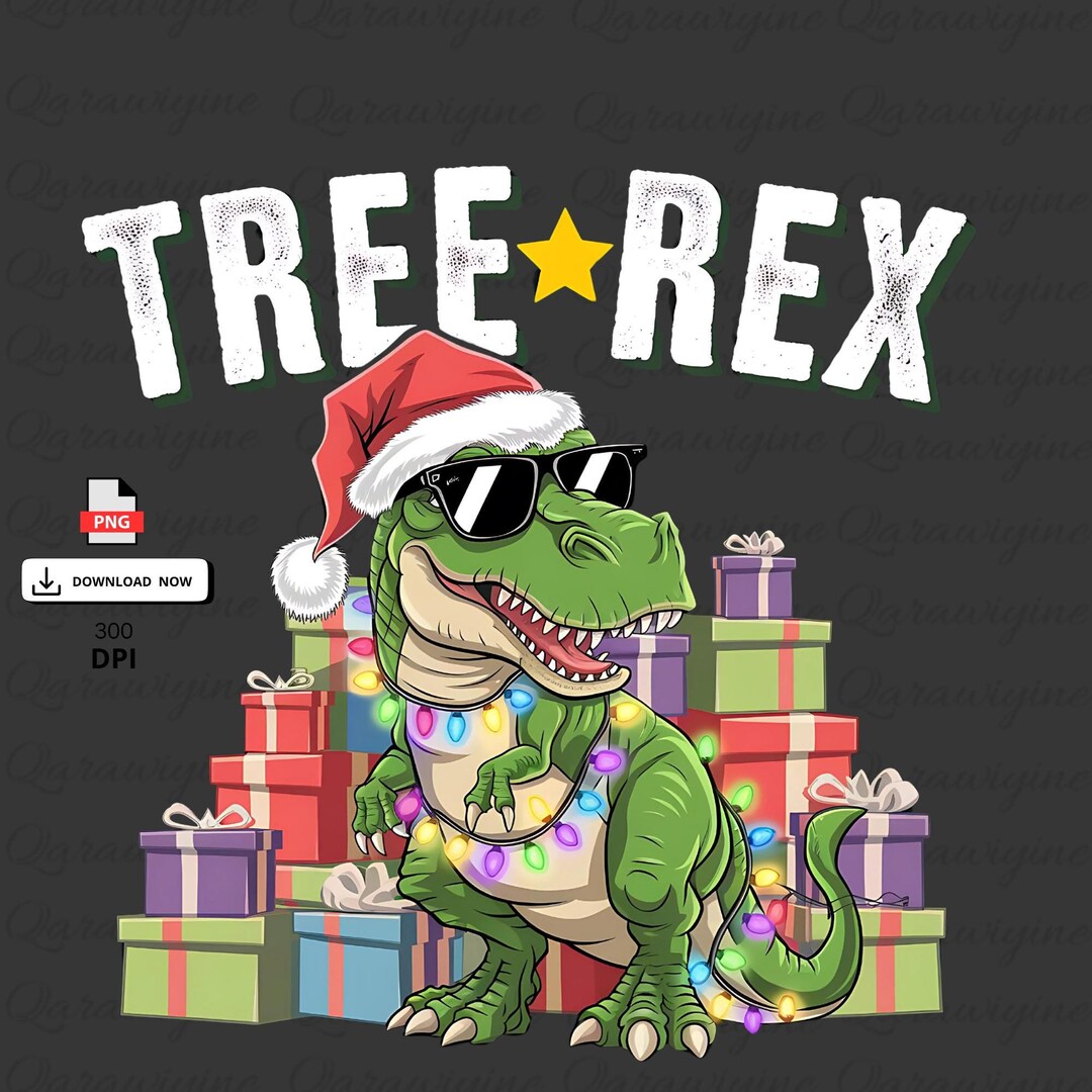 Tree Rex Dinosaur PNG With Christmas Lights - Etsy