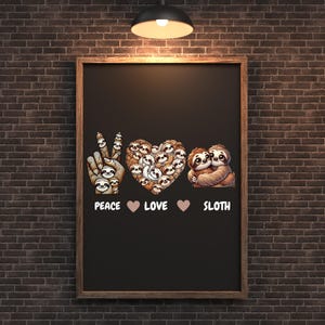 Cute Sloth Art-peace Sign Design-cute Sloth - Etsy