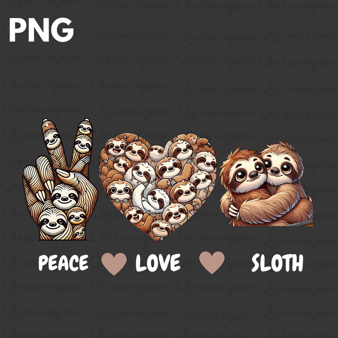 Cute Sloth Art-peace Sign Design-cute Sloth - Etsy