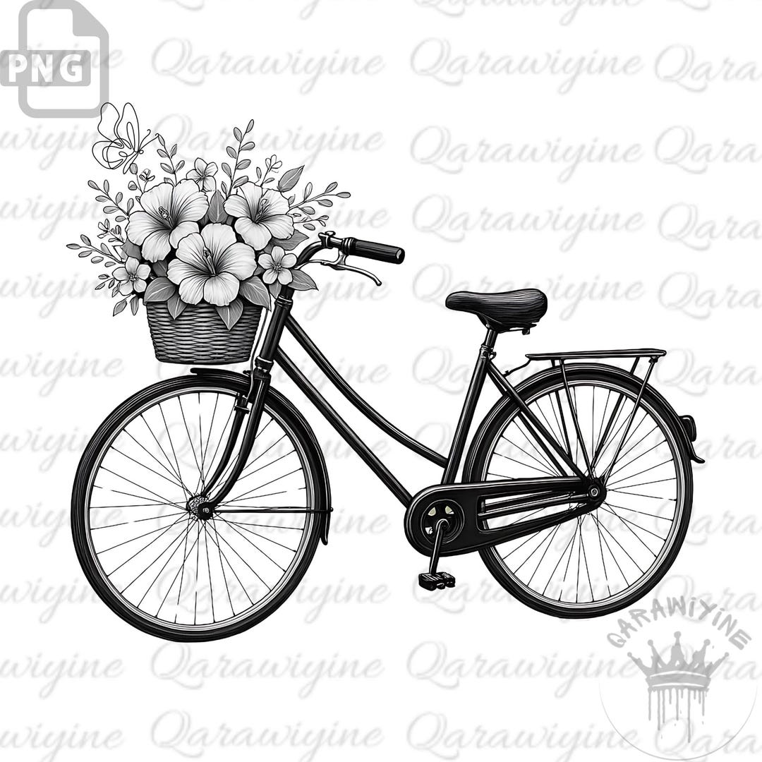 Vintage Bicycle Clipart – Retro Bike With Flowers PNG, Floral Bicycle ...