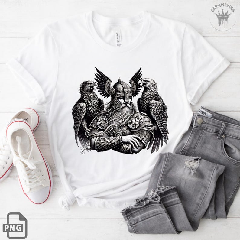 Odin Portrait PNG | Viking Art With Eagles | Medieval Silhouette for Sublimation, Cricut ...