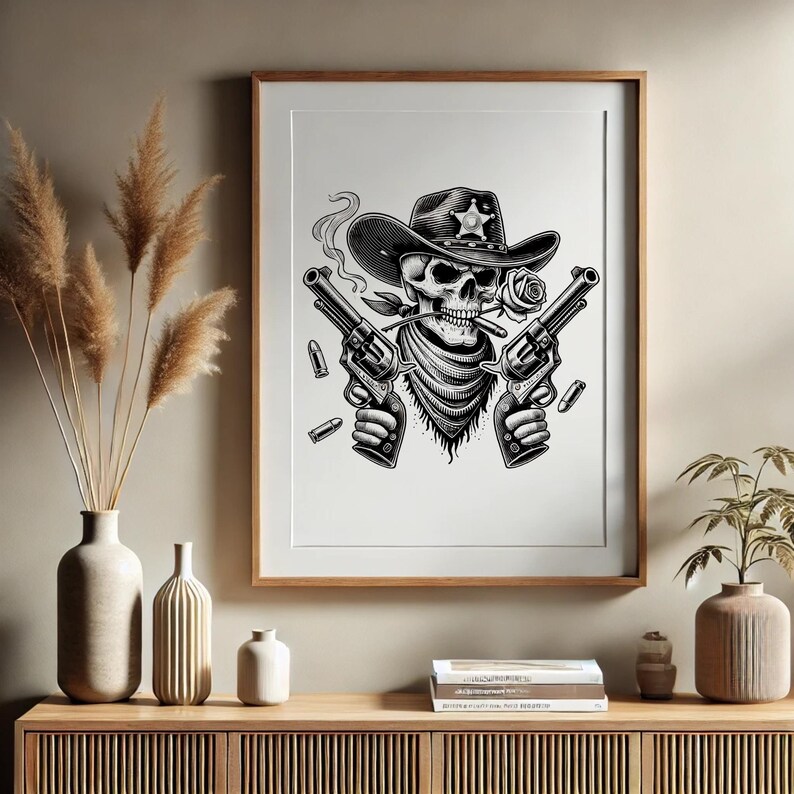 Cowboy Skull PNG: Sheriff Skeleton With Revolvers (digital Download) - Etsy