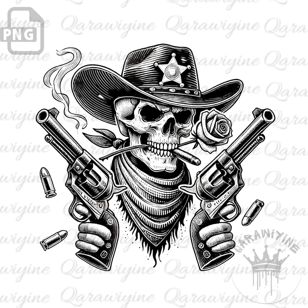 Cowboy Skull PNG: Sheriff Skeleton With Revolvers (digital Download) - Etsy