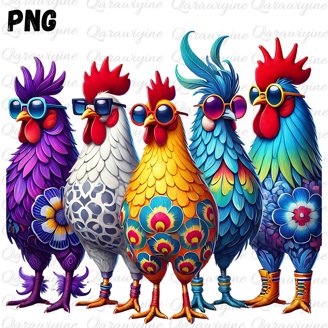 Colorful Rooster Design PNG - Chicken Illustration - Etsy
