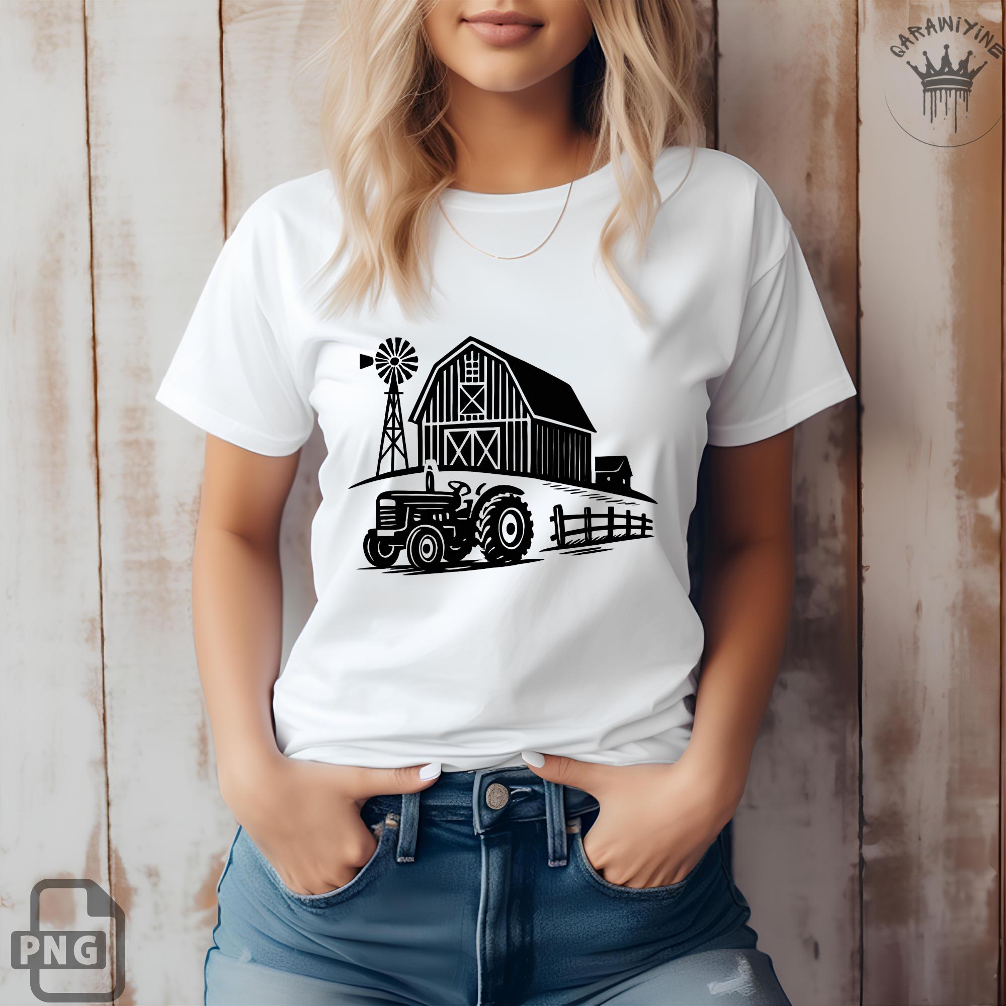 Farm Barn Clipart PNG – Tractor and Windmill Farm Scene, Rustic Country ...