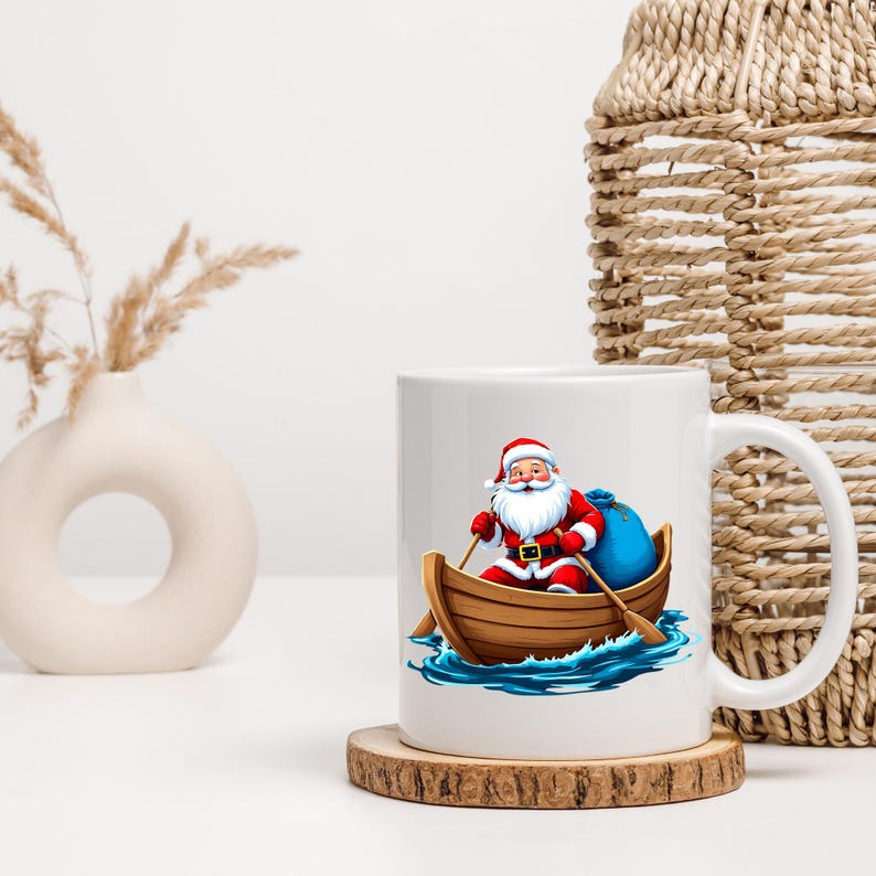 Cartoon Santa Rowing Boat – Santa Claus Clipart - Etsy