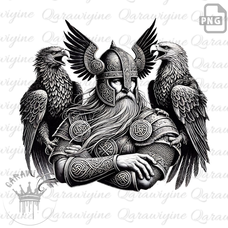 Odin Portrait PNG | Viking Art With Eagles | Medieval Silhouette for ...