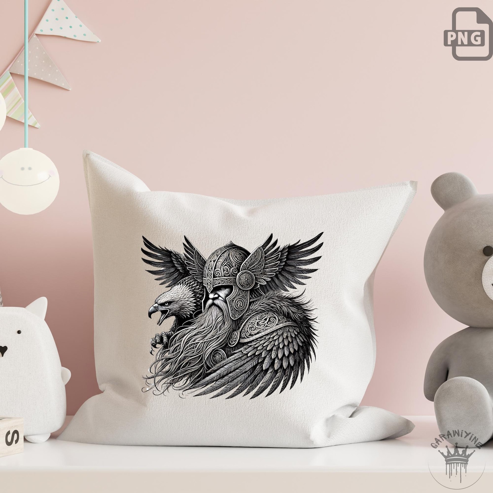 Viking PNG | Odin Print With Helmet & Eagle | Viking Art Clipart for Shirts, Sublimation ...