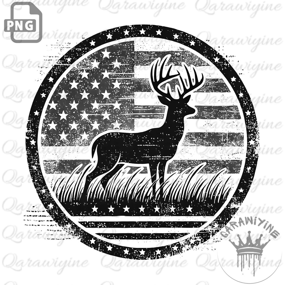 Patriotic Whitetail Buck Emblem: Distressed American Flag (PNG Digital ...