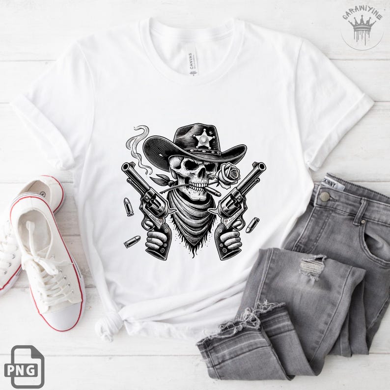 Cowboy Skull PNG: Sheriff Skeleton With Revolvers (digital Download) - Etsy