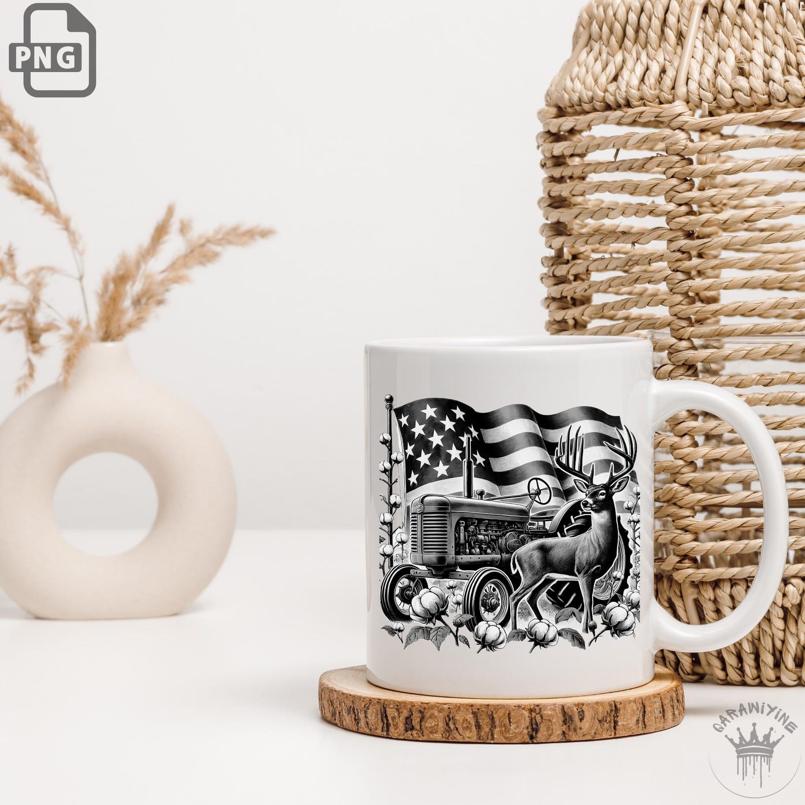 Whitetail Buck & Tractor With USA Flag: Deer Hunting PNG (digital ...