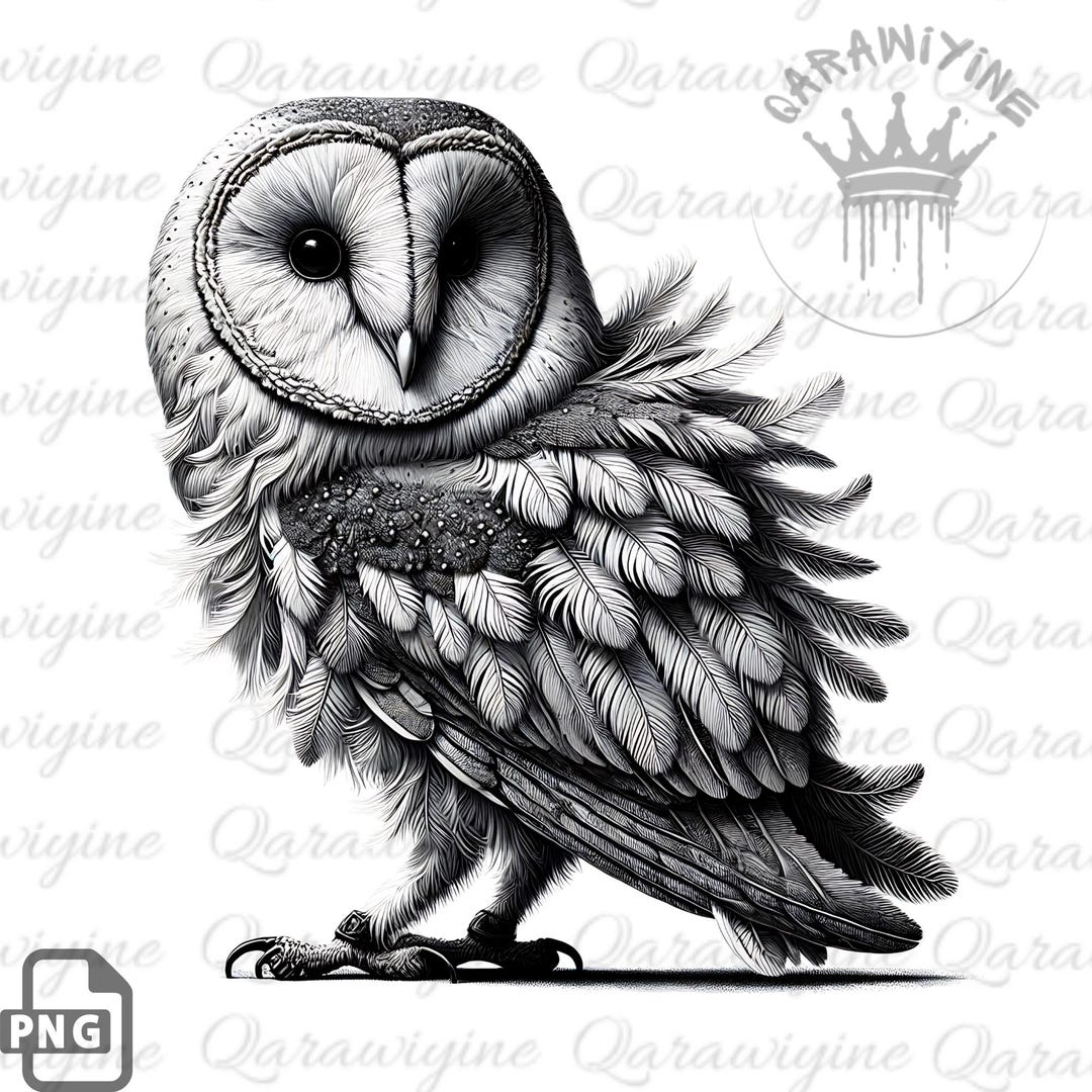 Fluffy Barn Owl PNG Digital Art – Majestic Night Owl Illustration for ...