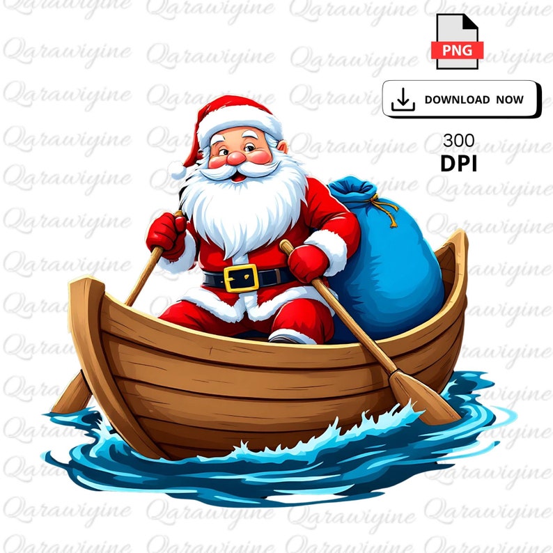 Cartoon Santa Rowing Boat – Santa Claus Clipart - Etsy