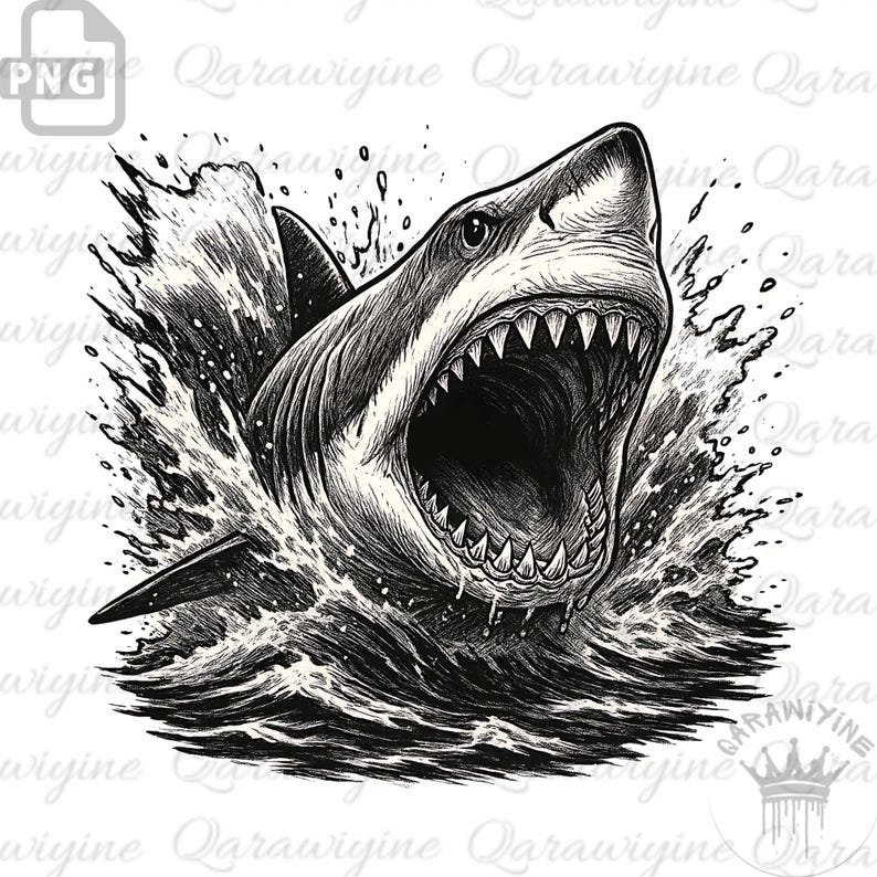 Great White Shark PNG – Roaring Ocean Predator Clipart (digital ...