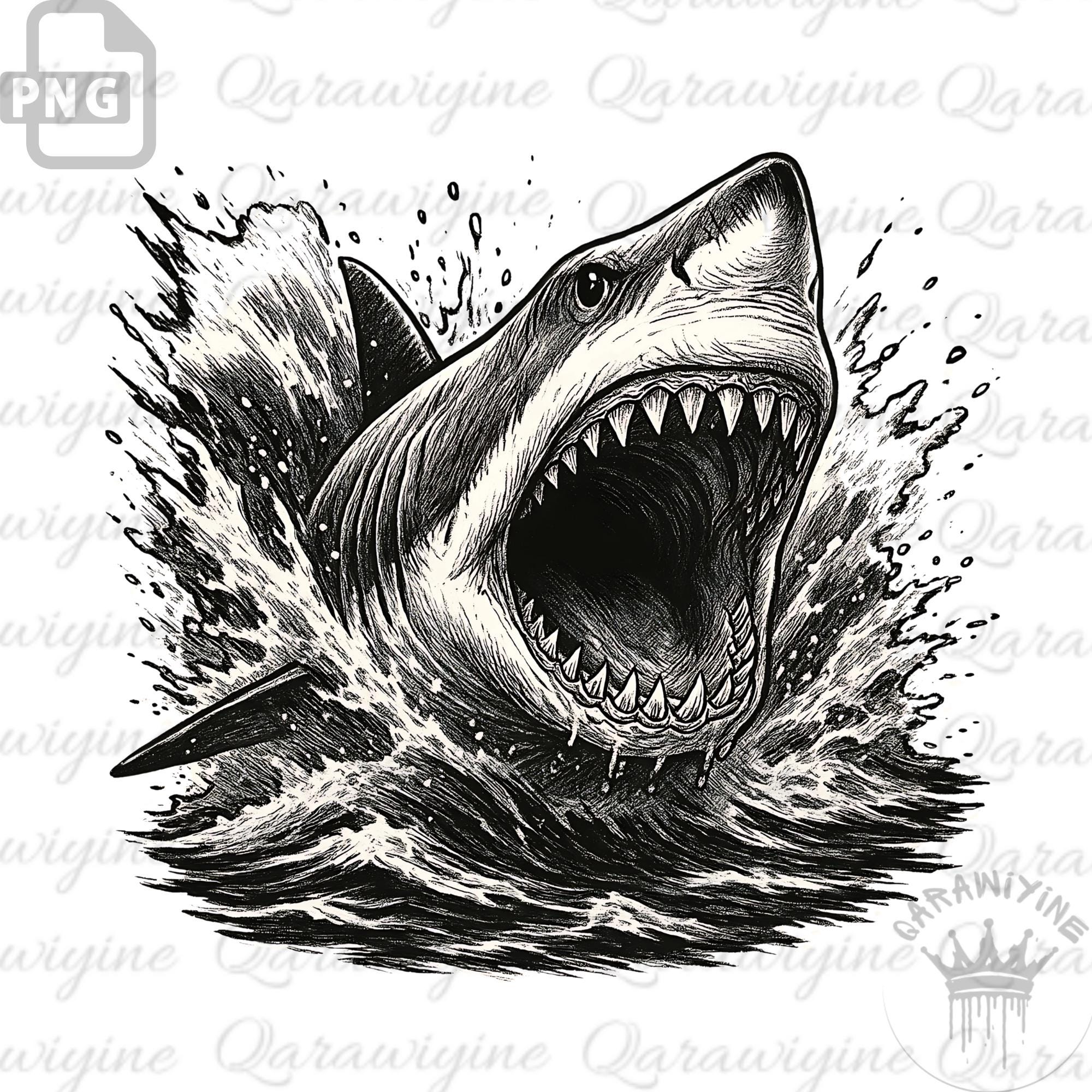Great White Shark PNG – Roaring Ocean Predator Clipart (digital ...