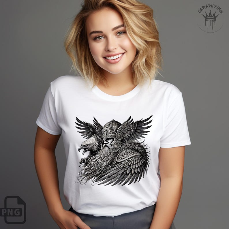 Viking PNG | Odin Print With Helmet & Eagle | Viking Art Clipart for Shirts, Sublimation ...