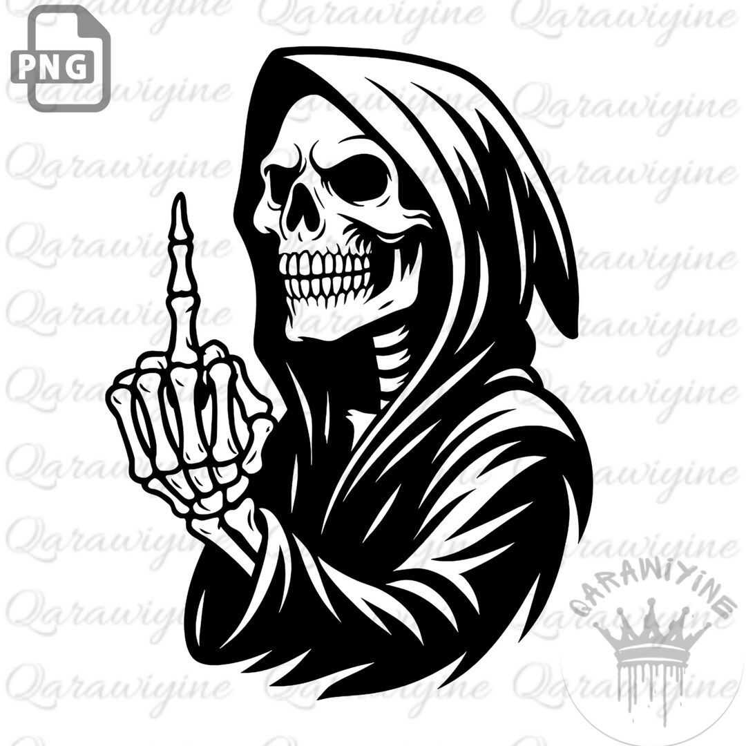Grim Reaper Middle Finger PNG: Streetwear Skeleton Clip Art (digital ...