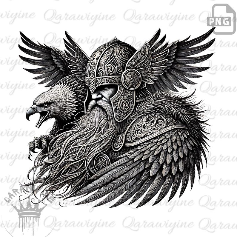 Viking PNG | Odin Print With Helmet & Eagle | Viking Art Clipart for Shirts, Sublimation ...