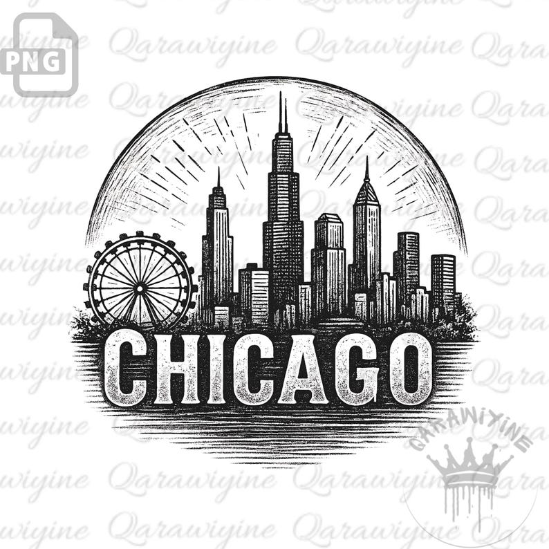 Chicago Skyline PNG: City Vector Clipart, Travel Art (digital Download ...