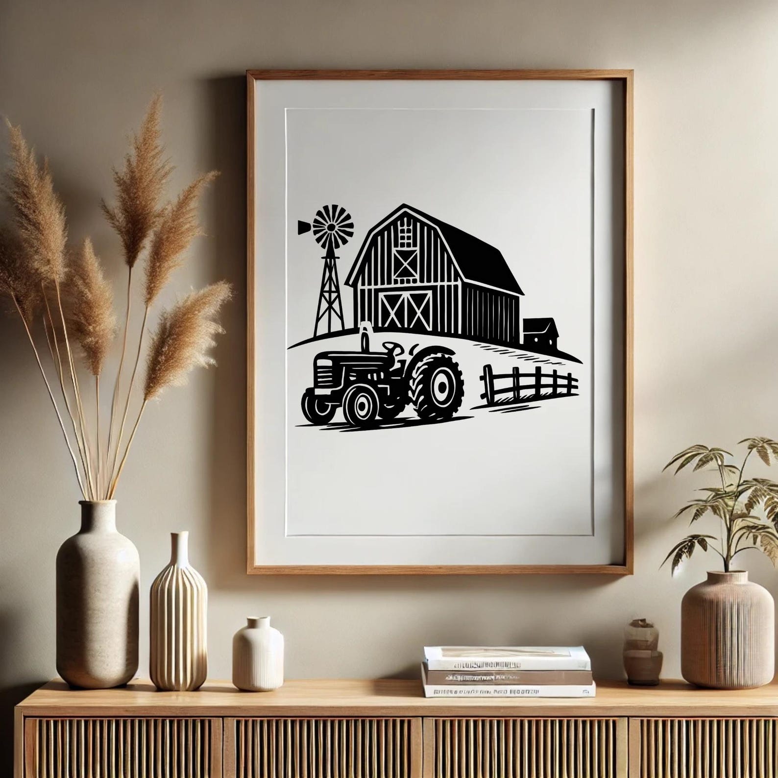 Rustic Farm Scene Clipart: Barn, Tractor, Windmill (PNG) - Etsy