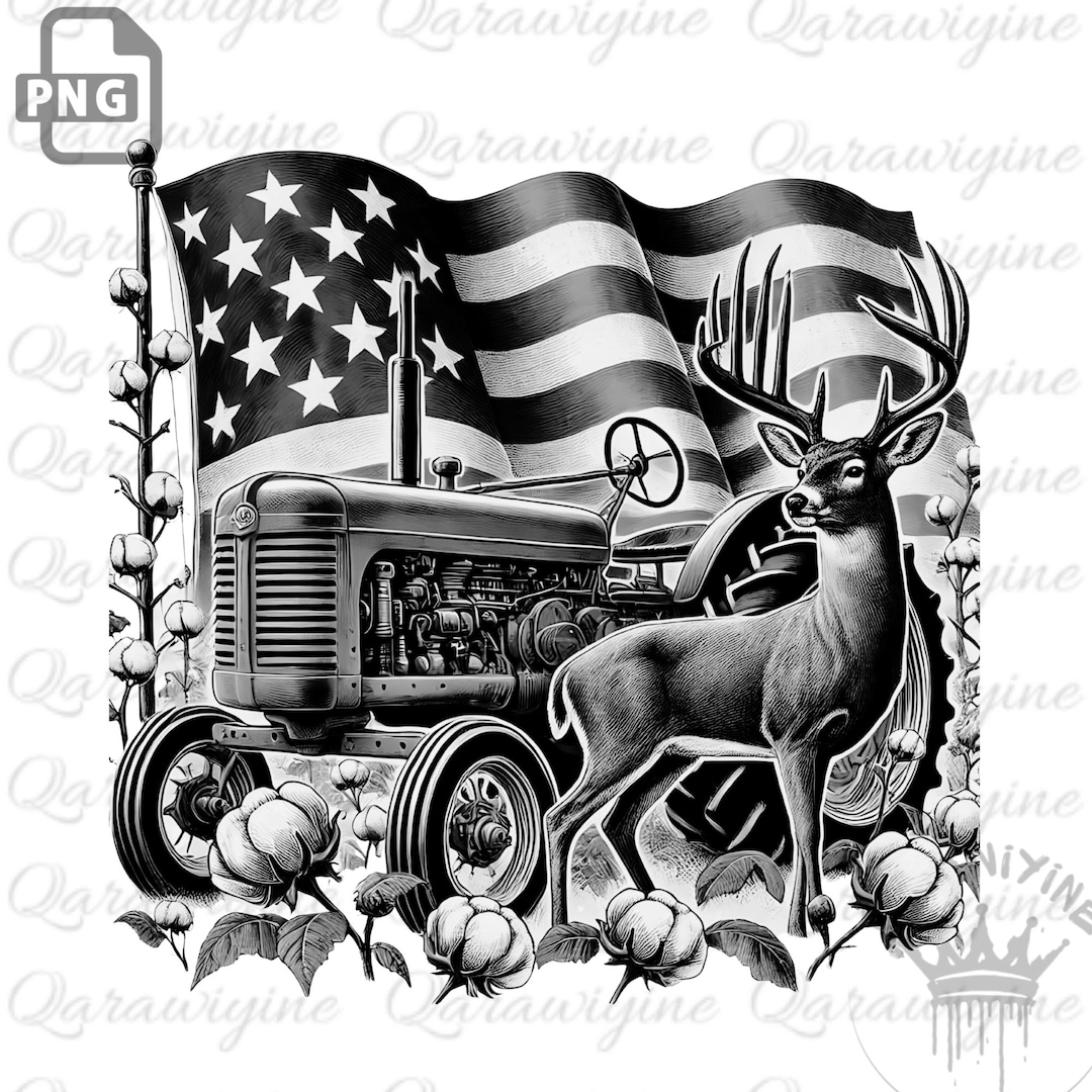 Whitetail Buck & Tractor With USA Flag: Deer Hunting PNG (digital ...