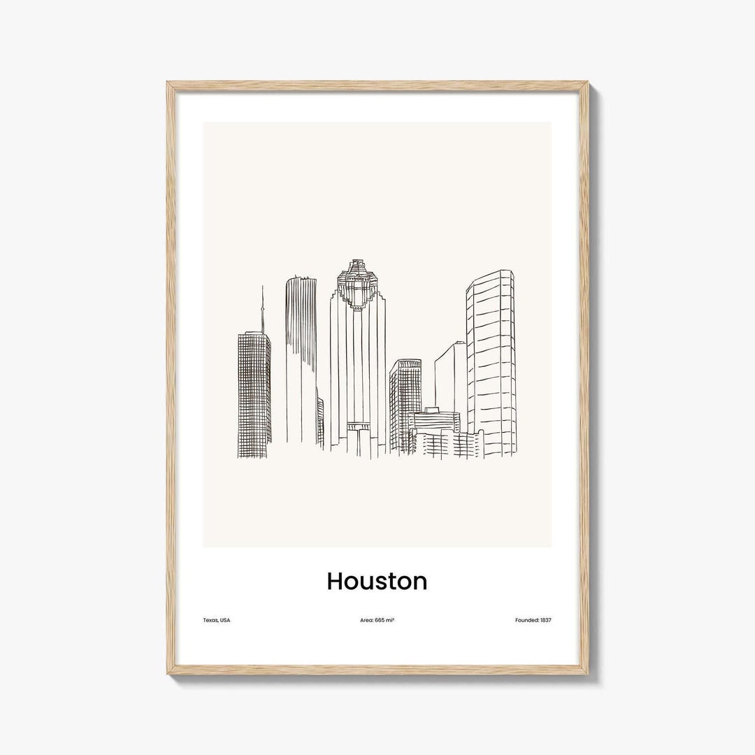 Houston Line Art Print, Lone Star Poster, Texas Wall Art, USA Drawing ...