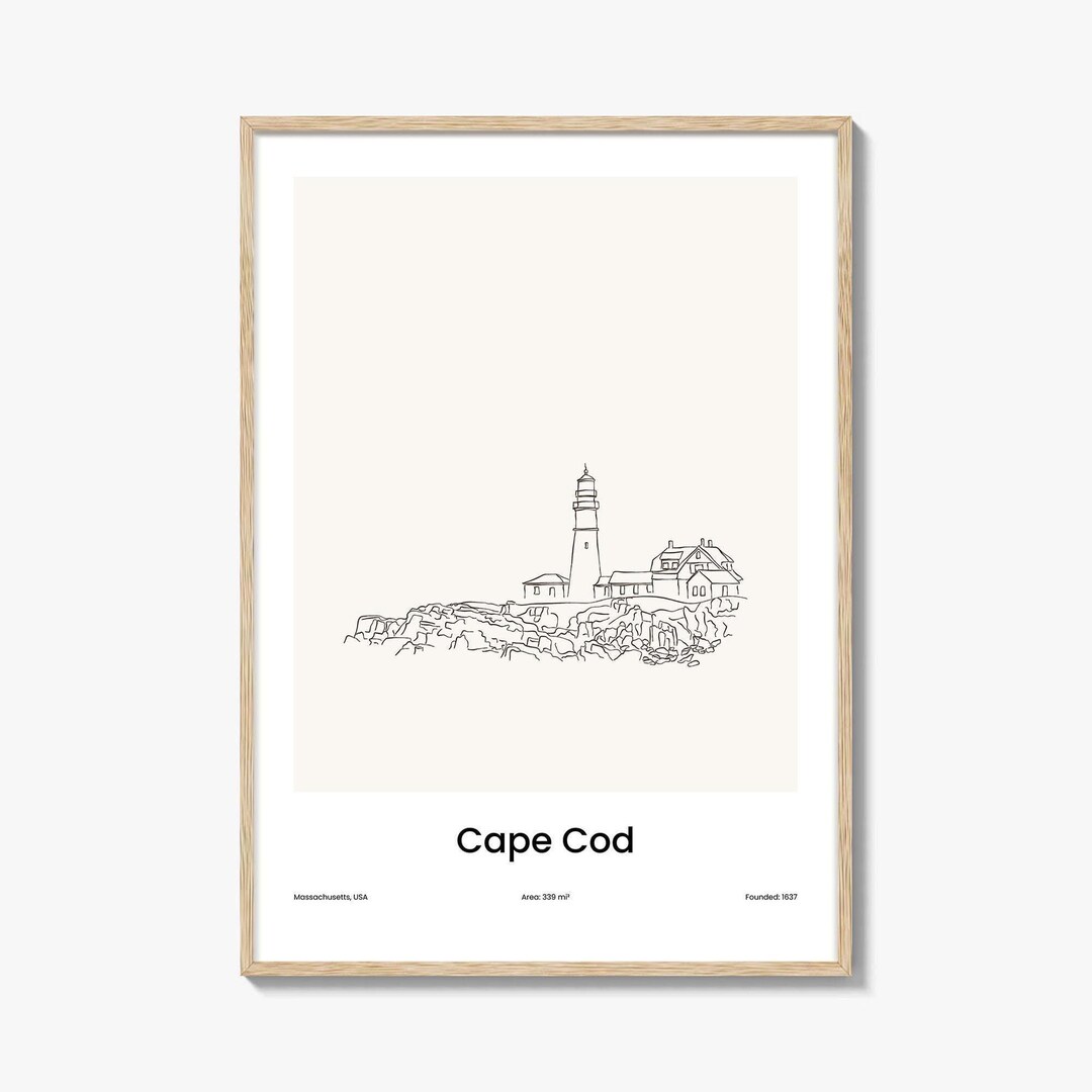 Cape Cod Poster Print Massachusetts Lighthouse Coastal Minimalist Line ...
