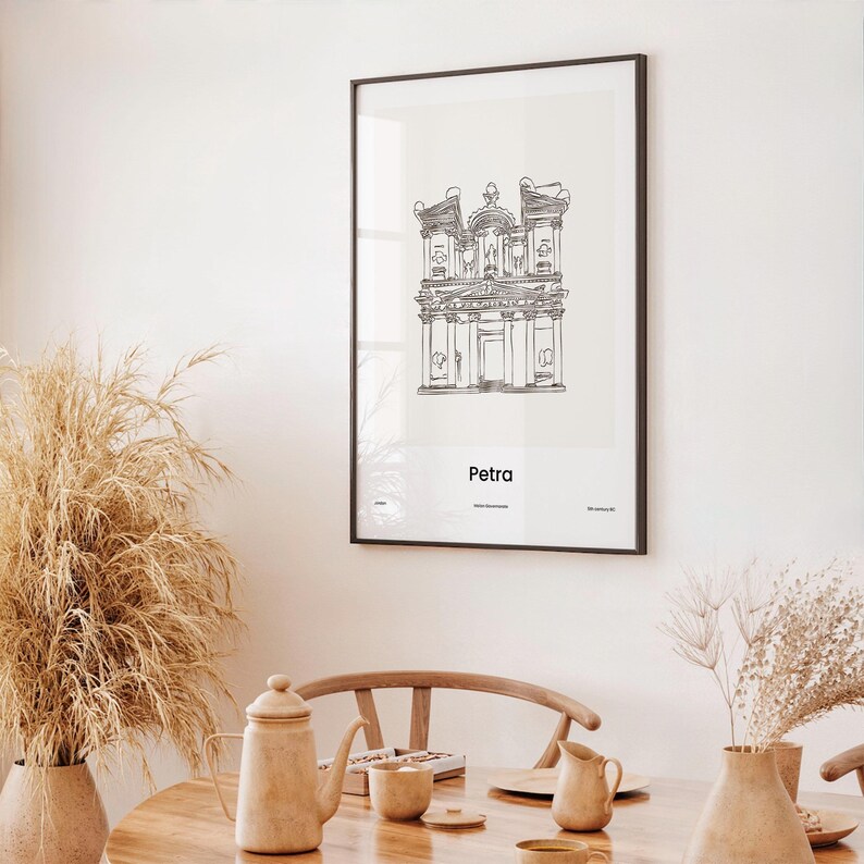 Petra Line Art Print, Treasury Poster, Jordan Wall Art, Al-khazneh ...
