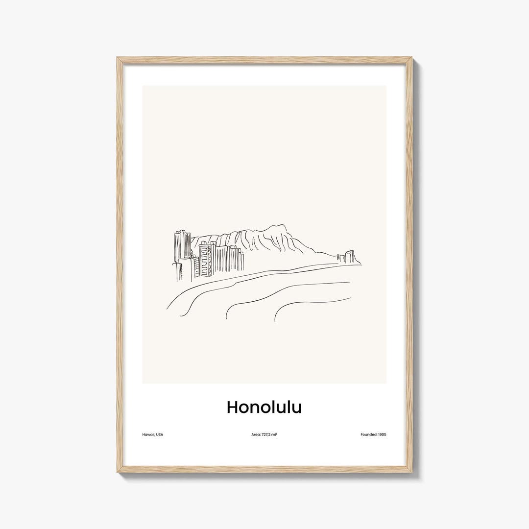Honolulu One Line Drawing Print, Minimalist City Map Wall Art, Honolulu ...