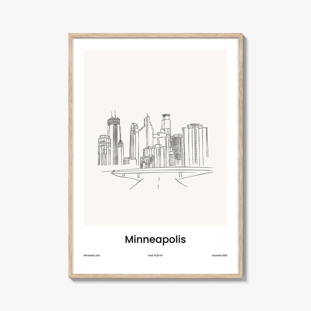 Minneapolis Line Art Print, Twin Cities Poster, Minnesota Wall Art, USA ...